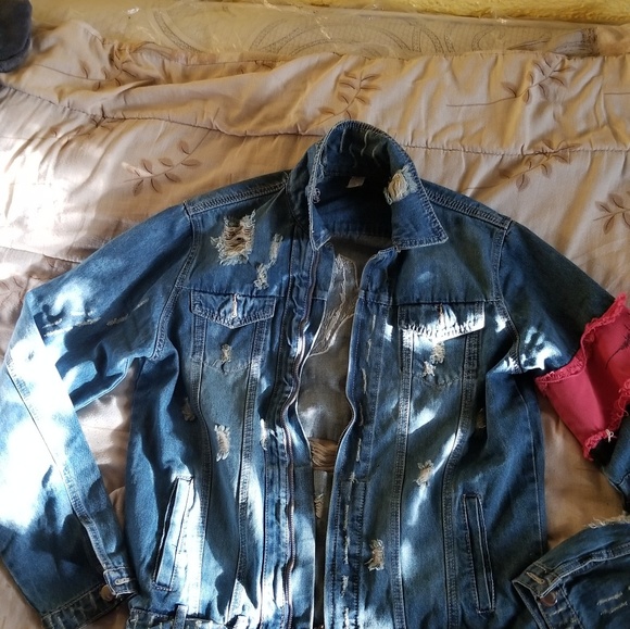 Jackets & Coats | Designer Denim Jacket With Red Armband | Poshmark